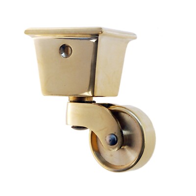 1-1/4" Cast Brass Square Cup Caster with Brass Finish Antique Vintage ...