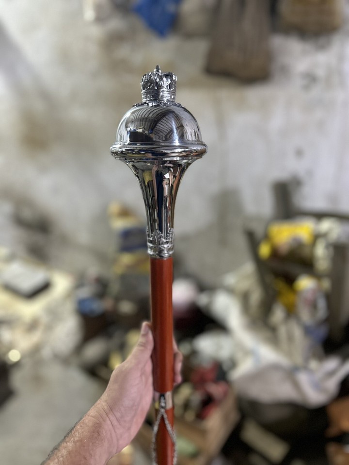 Drum Major Mace Stave & Stick - 4 Parts Chrome Plated Crown Head | eBay