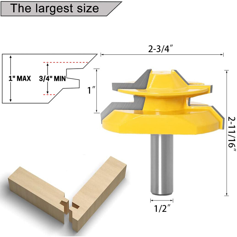 3Pcs 45 Degree Lock Miter Router Bit Set 1/2" Shank Wood Milling Cutter ...
