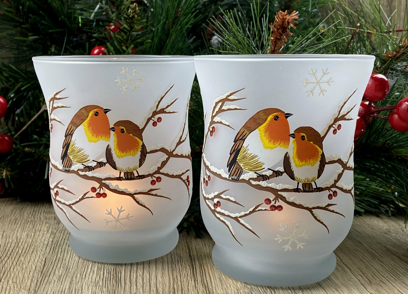 Christmas Robin Glass Tealight Candle Holder (Set of 2) | eBay UK