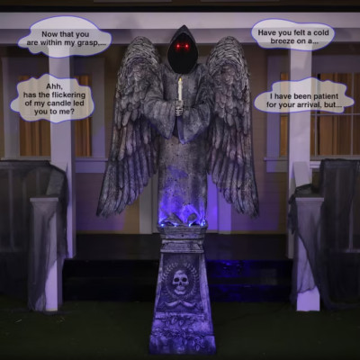 HALLOWEEN PROP 8' ANIMATRONIC CEMETARY ANGEL on PEDESTAL LED w SOUND ...