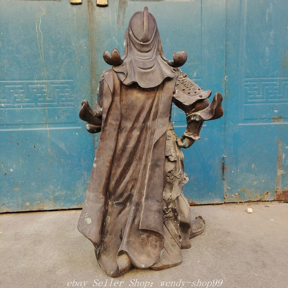 39" Old Chinese Dynasty Purple Bronze Dragon Guan Gong Yu Warrior God ...