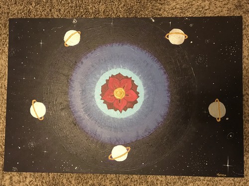 ANGELA GEORGE SIGNED EXHIBITED PAINTING SPACESCAPE ABSTRACT SURREALISM ...