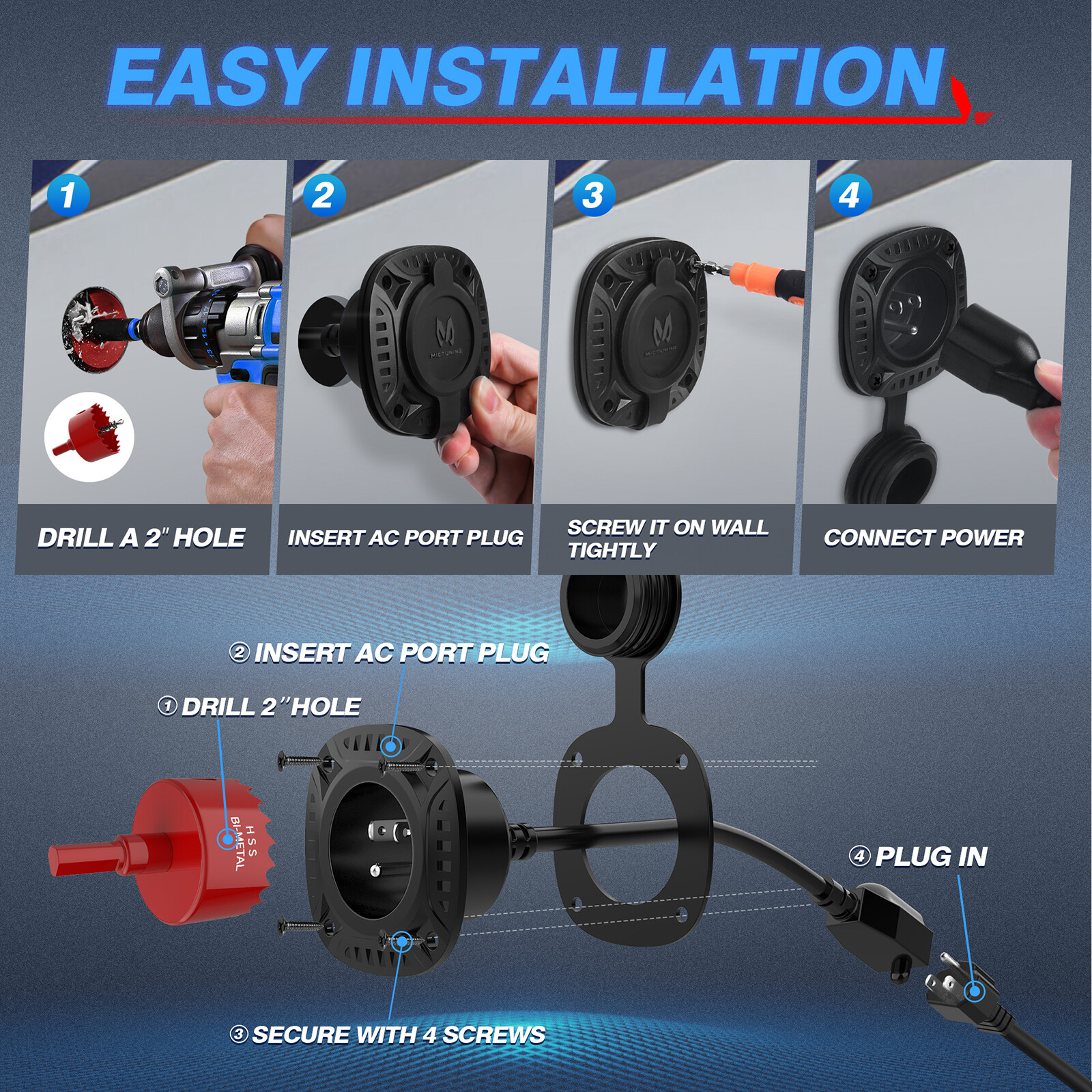 NEW 15 Amp 125V AC Power Inlet Port Plug Integrated 20" Ext Cord GCP1 ...