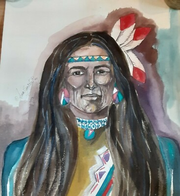 Anna Sandhu Ray Original Watercolor Art "Native American"- Dated ...