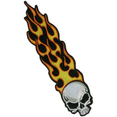 LONG FLAMING SKULL 5" MOTORCYCLE BIKER EMBROIDERED PATCH | eBay