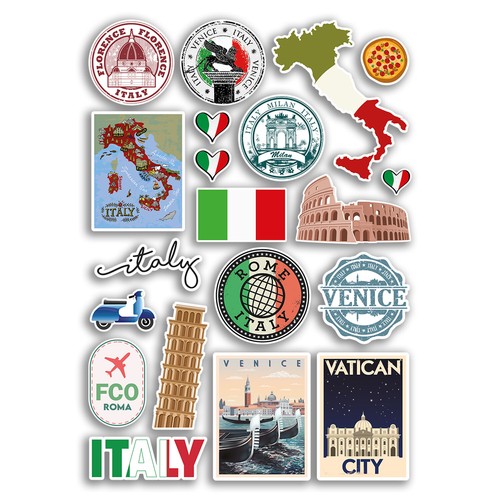 A4 Sticker Sheet Italy Vinyl Stickers - Rome Holiday City Luggage ...