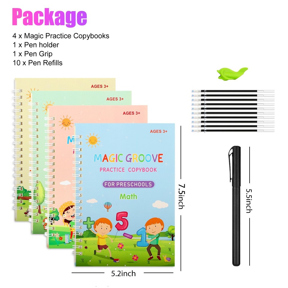 16Pcs Grooved Magic Practice Copybook Set Boys Girls Handwriting Book ...