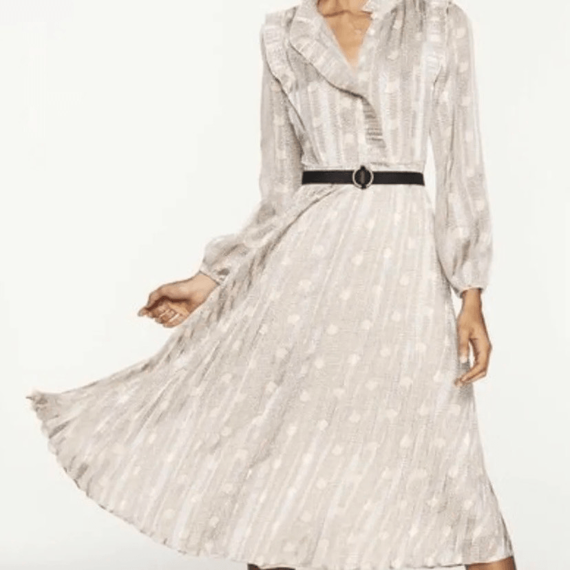 Ba&sh Paris Pleated Mock Neck Midi Dress Large / 10 | eBay