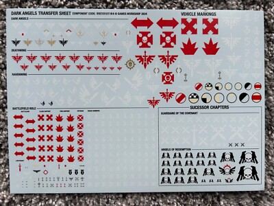Brand New 40k Dark Angels Transfer sheet Decals 2024 Infantry, Vehicle ...