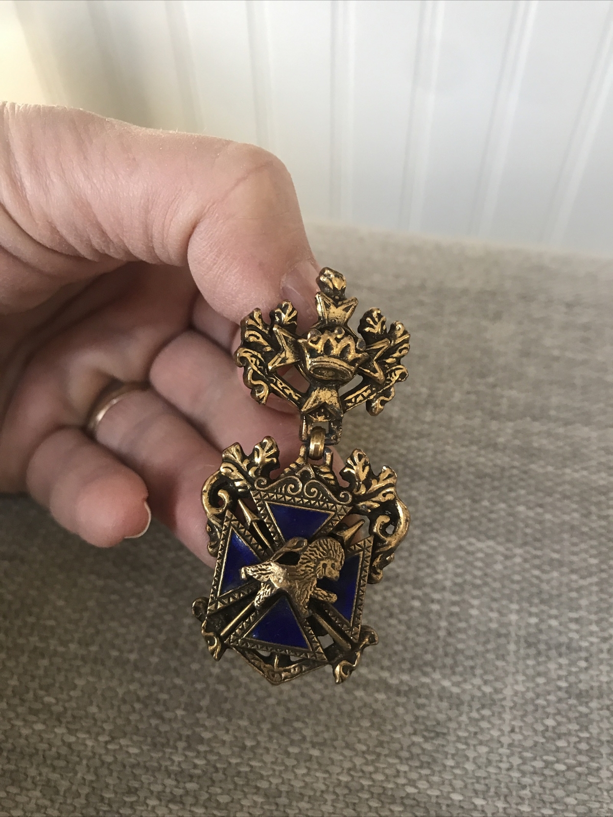 Old Heraldic Regal Maltese Cross Enamel Lion Crown Coat of Arms Medal ...