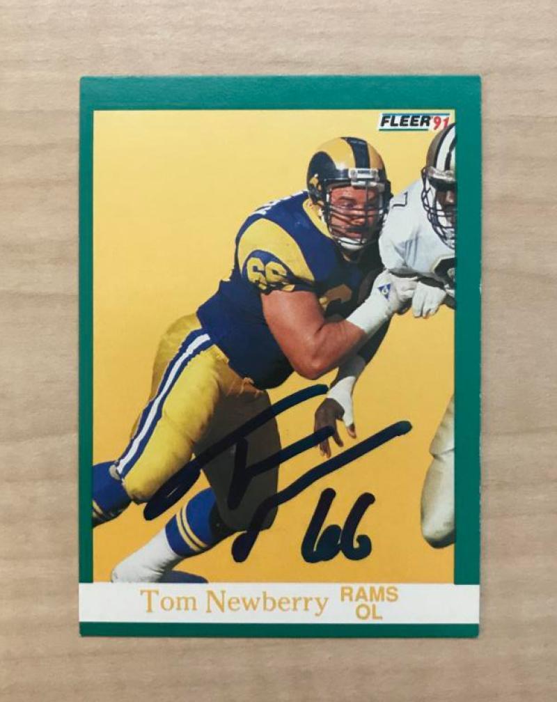 TOM NEWBERRY LOS ANGELES RAMS SIGNED AUTOGRAPHED 1991 FLEER CARD #274 W ...