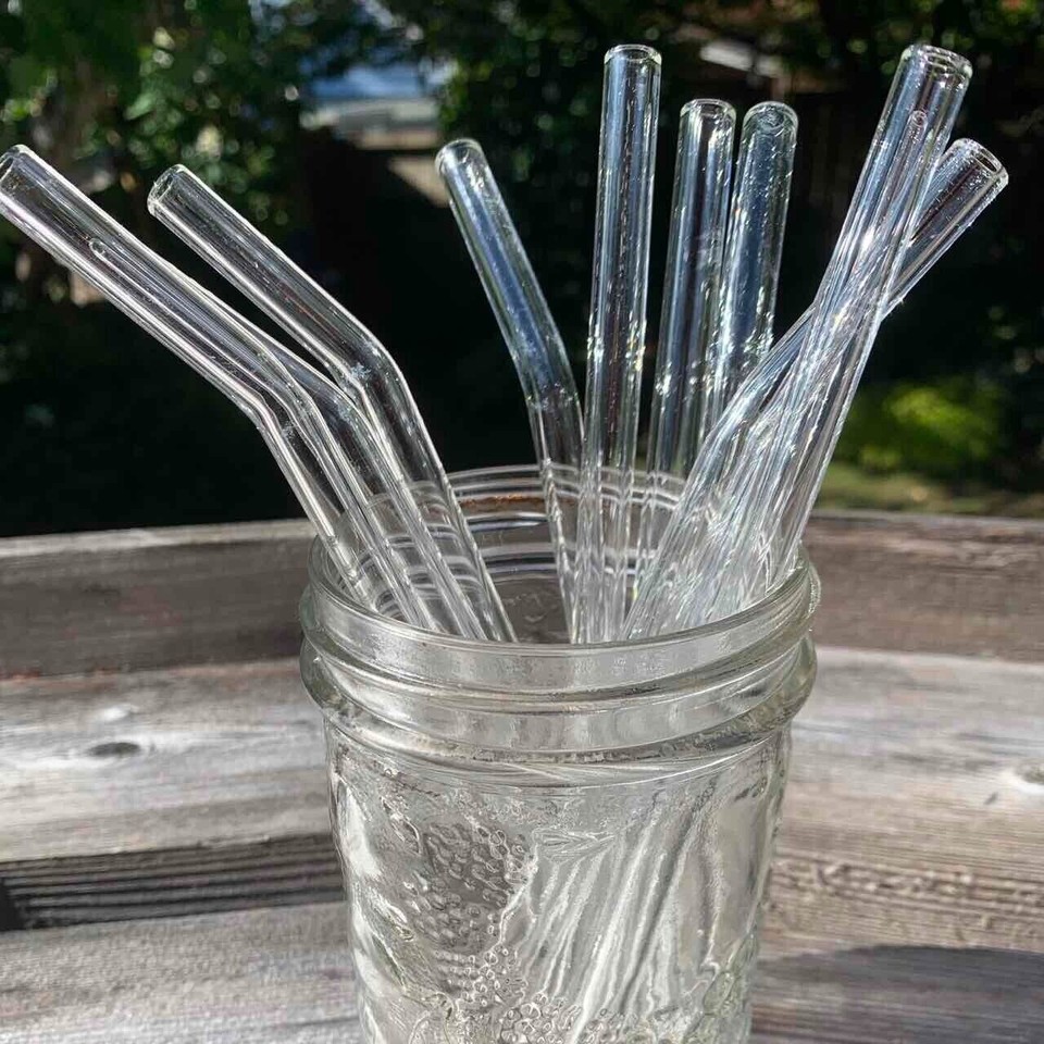 Reusable Glass Straws Set, 4-Piece Drinking Straws with Cleaning Brush ...