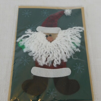 Christmas Santa Claus Beard Felt Card Green Paper Background Brown Env ...