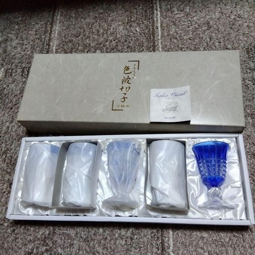 Color Cut Glass Sapphire Crystal High Cup Set 5 Kamei Glass | eBay