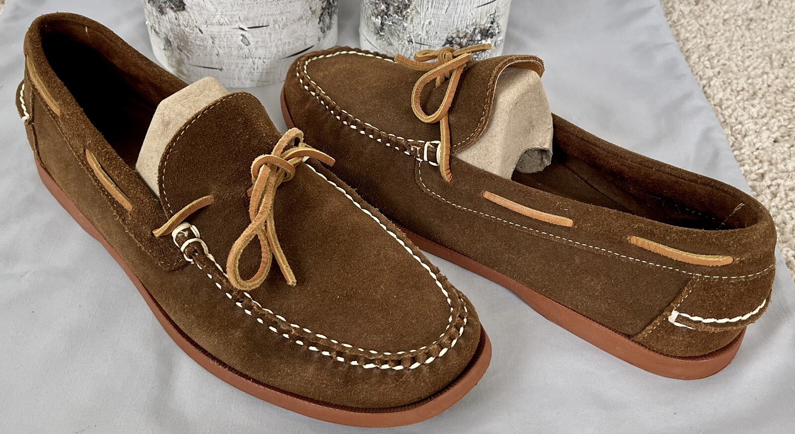 LN LANDS END Brown Leather Suede Moccasin Drivers Boat Shoes Mens Size ...