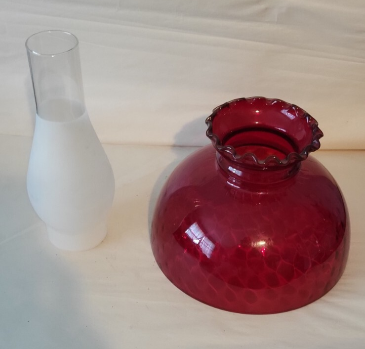 Antique Vintage Ruby Red Hurricane Victorian Hanging Lamp with Crystals ...