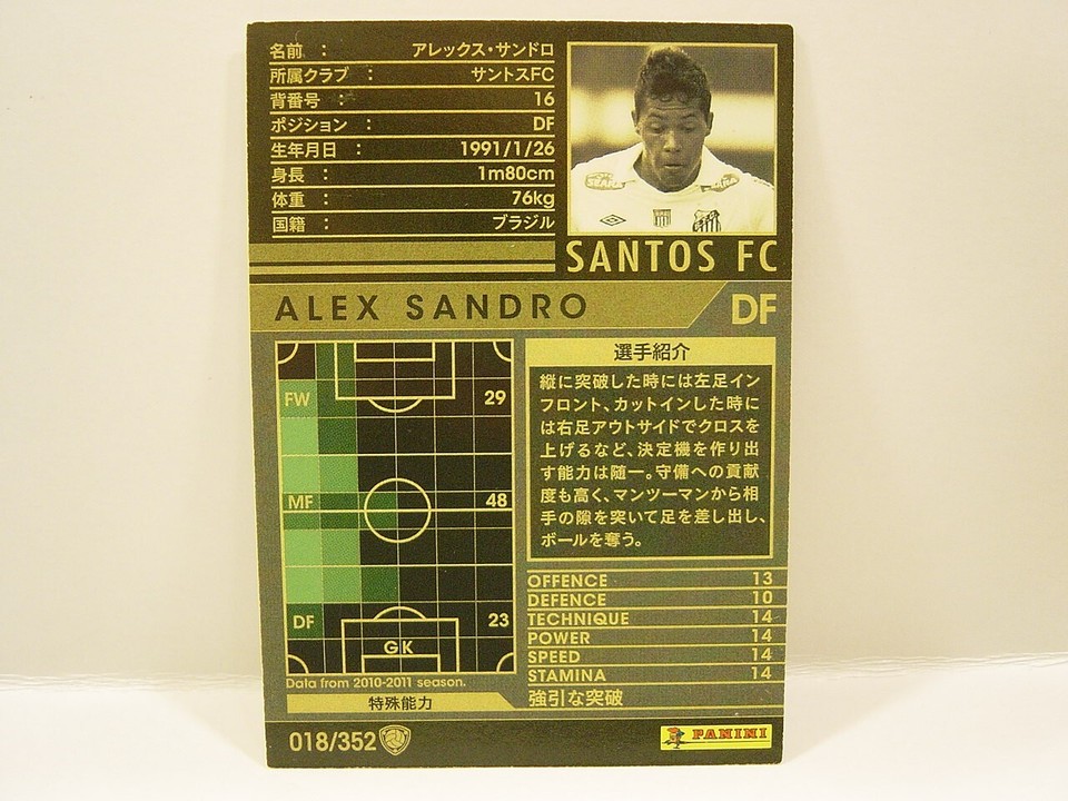 Panini WCCF 2010-11 Alex Sandro 1991 Brazil No.16 Santos FC Rookie Card ...