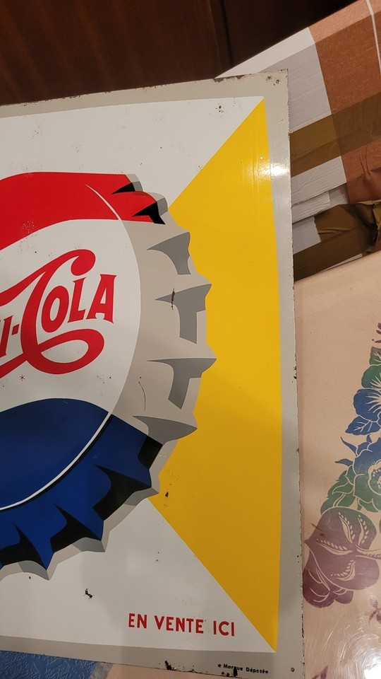 RARE ORIGINAL 50's French PEPSI COLA S.A.S A.G.O AMIENS 49X49CM 19"X 19 ...
