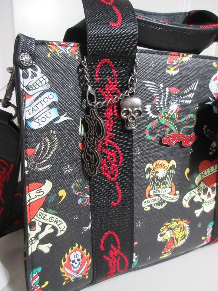 NWT ED HARDY TATOOS SATCHEL/SHOULDER BAG WITH SKELETON/LOGO CHARM | eBay