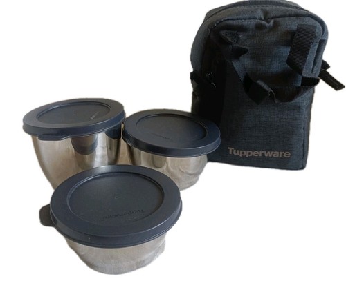 Tupperware Steel Serving Bowl Office Lunch Box Set Of 3 With Bag Easter ...