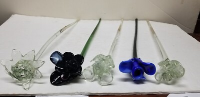 5 ASSORTED ART GLASS LONG STEM GLASS FLOWERS BOUQUET CRAFTERS 19"-20 ...