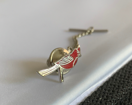 Small Cardinal Bird tie tack lapel pin 3/4" long Silver and Red | eBay