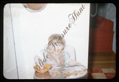 Girl Eating Spaghetti Messy High Chair 1950s 35mm Slide Red Border ...