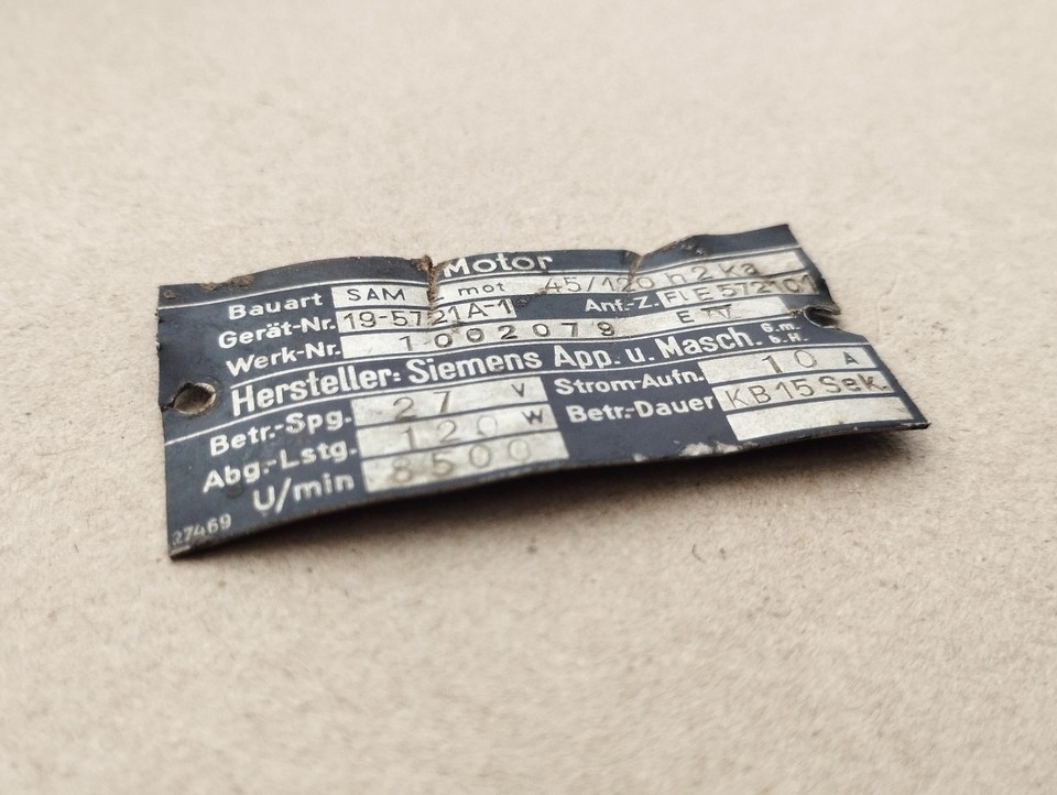 Data Plate Part Engine German Focke-Wulf Fw 190 Original Luftwaffe ...