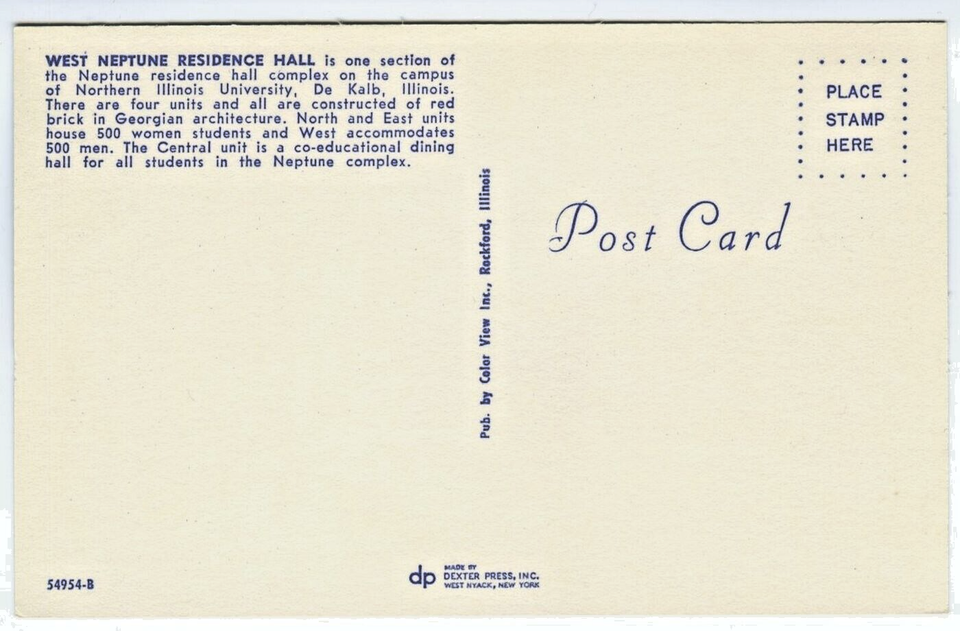 Postcard West Neptune Residence Hall Northern Illinois University De ...