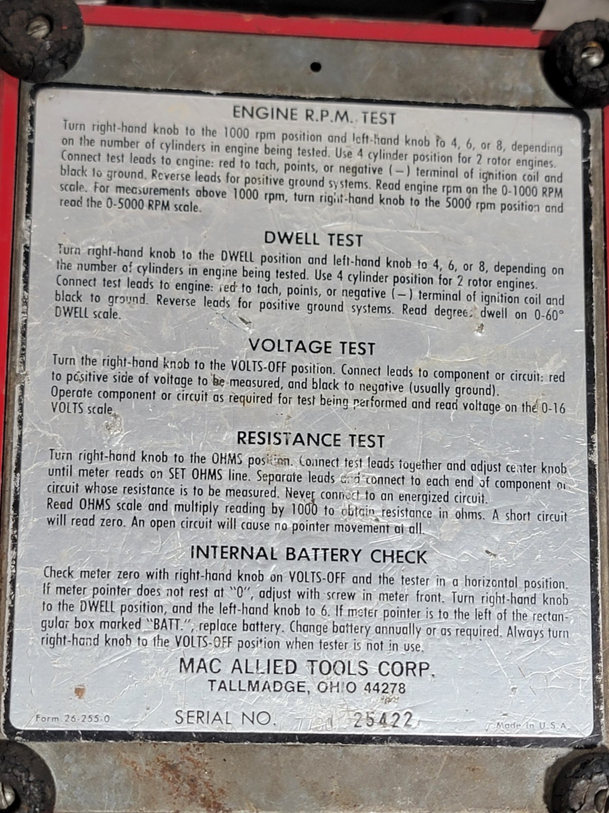 MAC Tools Tach Dwell Meter RPM Tachometer Volt Ohm Untested | eBay