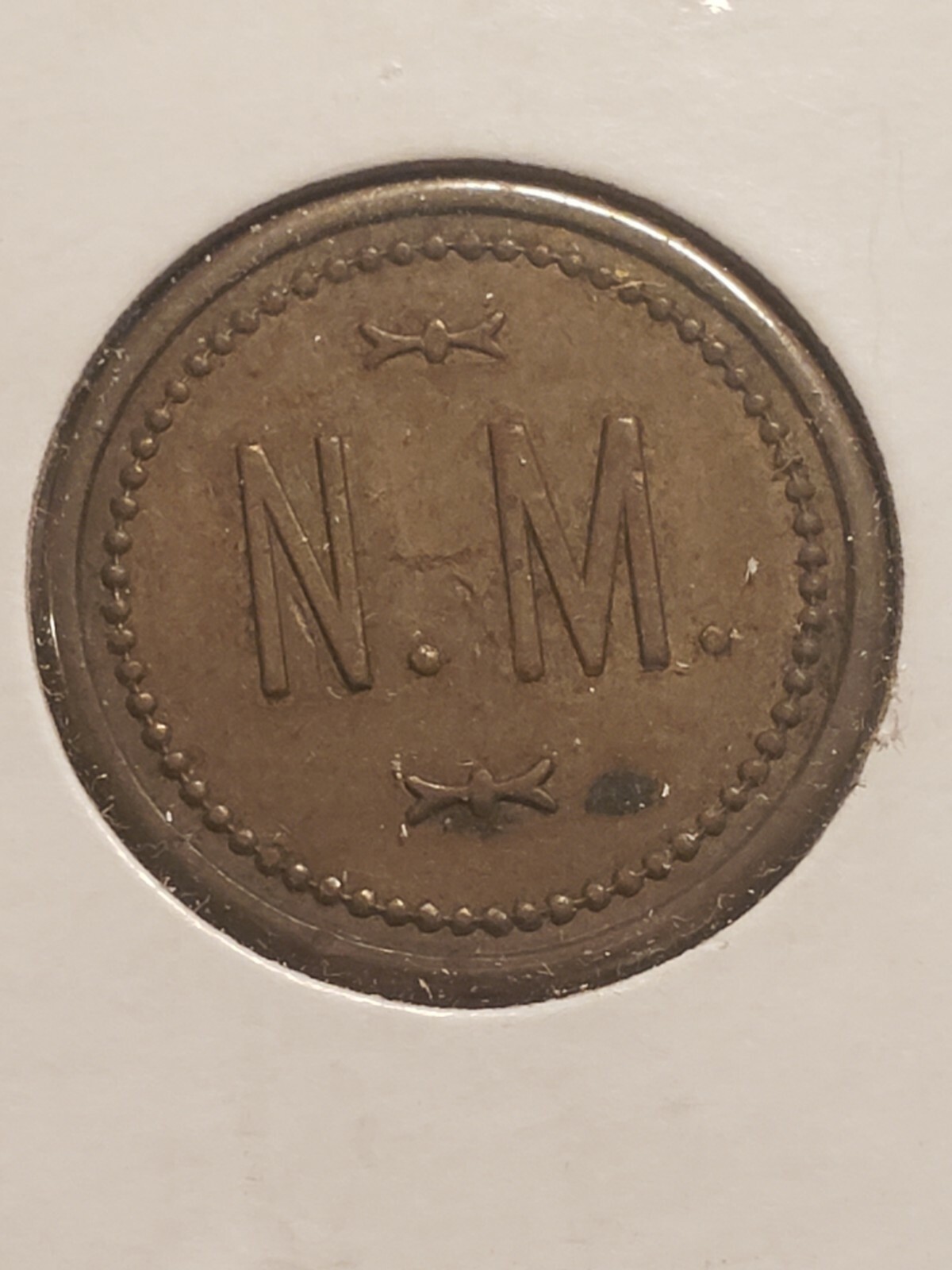 Maverick Token: Initials "N. M." With 2 Ornaments - Good for 5 Cents in ...