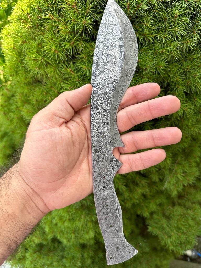12” CUSTOM HANDMADE DAMASCUS STEEL HUNTING KUKRI KNIFE BLANK BLADE Full ...