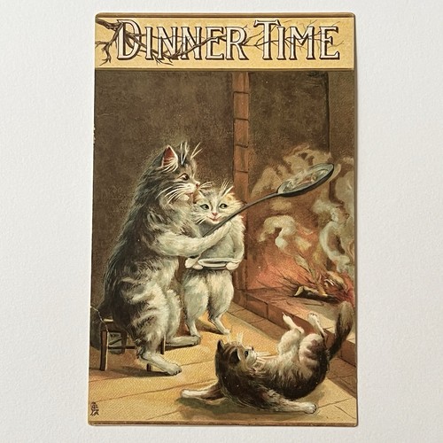 Antique Postcard Anthropomorphic Cat Dinner Time Tuck’s Humorous Cats ...