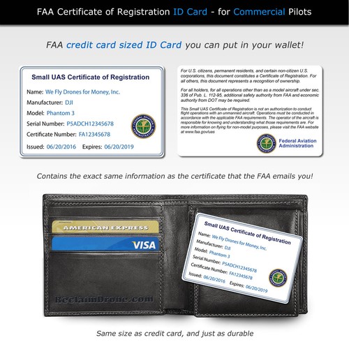 Drone FAA UAS Certificate of Registration - Part 107 Pilot ID Card for ...