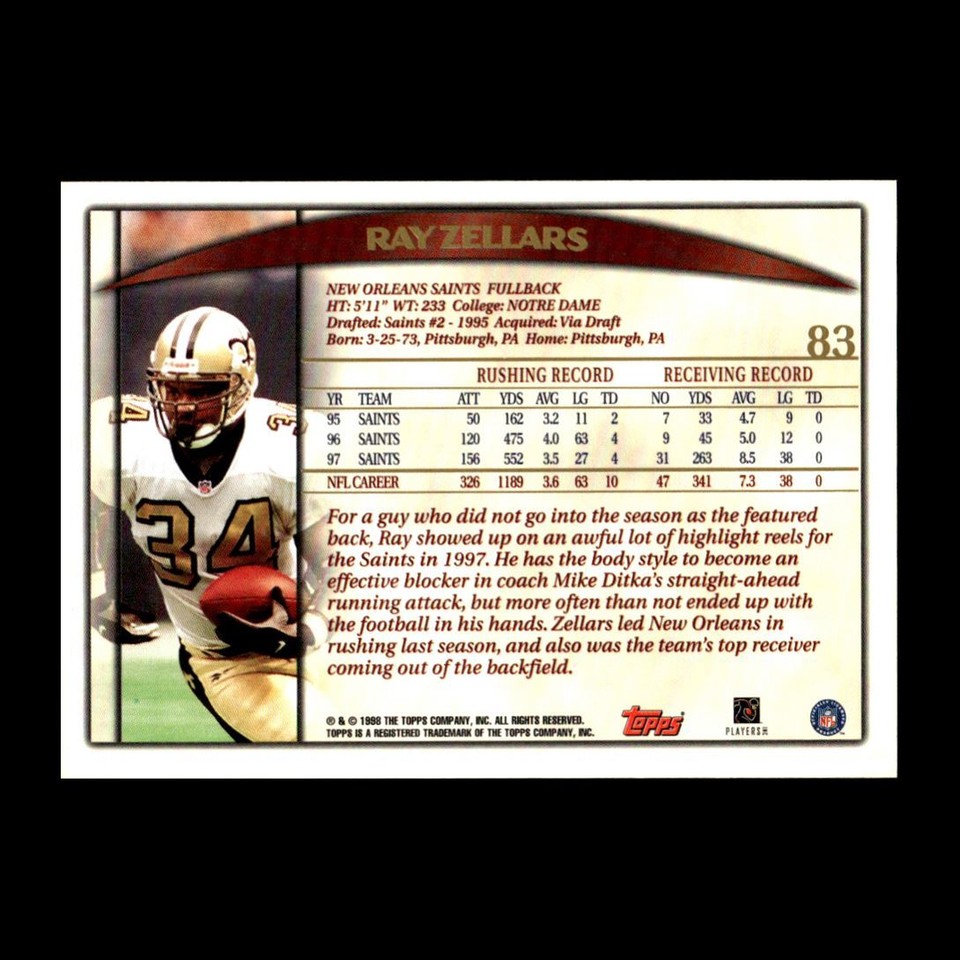 Ray Zellars 1998 Topps New Orleans Saints #83 R323G 77 | eBay