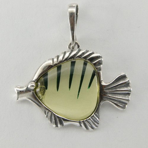 BALTIC AMBER Fish Pendant 925 STERLING SILVER #5938e | eBay