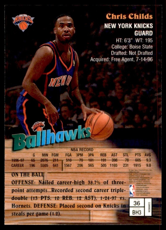 1997-98 FINEST WITH COATING CHRIS CHILDS NEW YORK KNICKS #36 | eBay