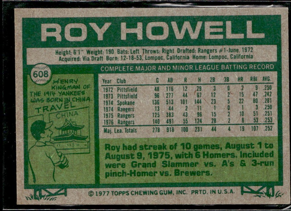 1977 Topps #608 Roy Howell | eBay