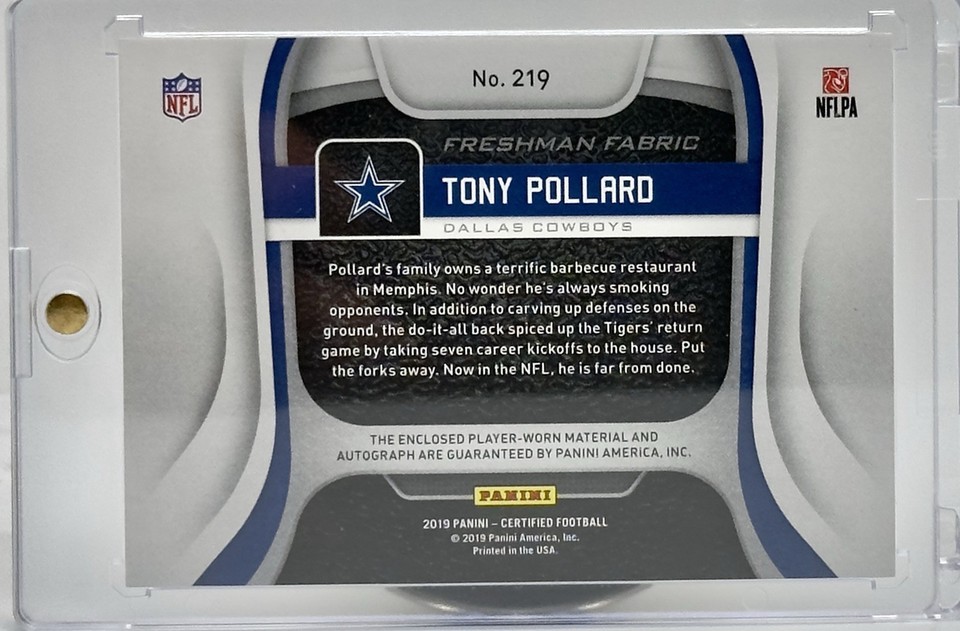 2019 Certified - Freshman Fabric Signature Tony Pollard #219 /499 (AU ...