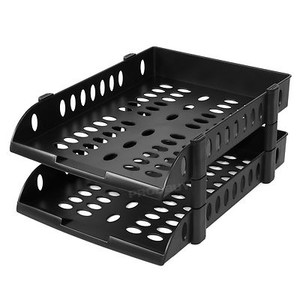 Black 2 Tier Plastic A4 Paper Letter Tray Drawer Office Desk Organiser ...