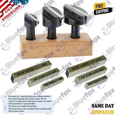 1/2" SHANK 3/4", 1-1/8", 1-1/2" FLY CUTTER SET & 9pc HSS SQUARE TOOL ...