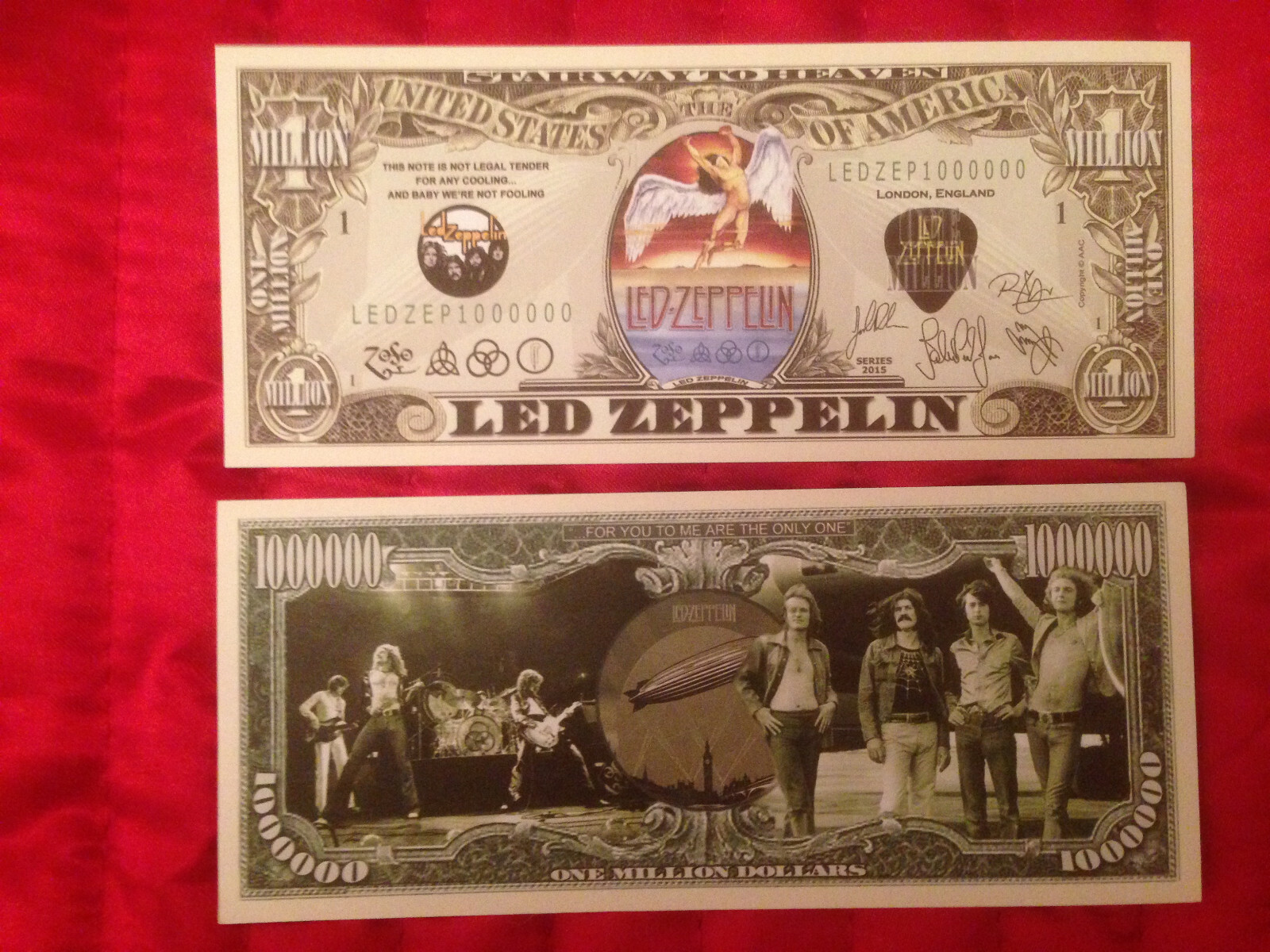 Two Led Zeppelin One Million Dollars Double sided Novelty Banknotes ...