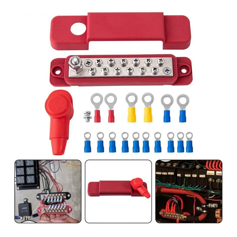 Red 12 Point Busbar Bus Bar Power Distribution Block 180A 12V DC A4 ...