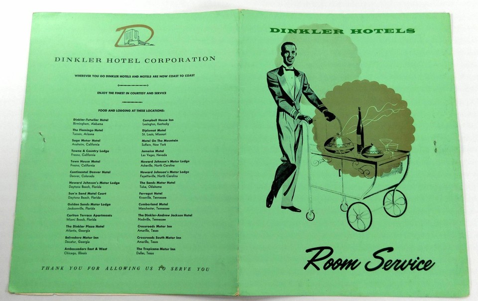 1960's Original ROOM SERVICE Menu DINKLER PLAZA HOTEL Restaurant ...