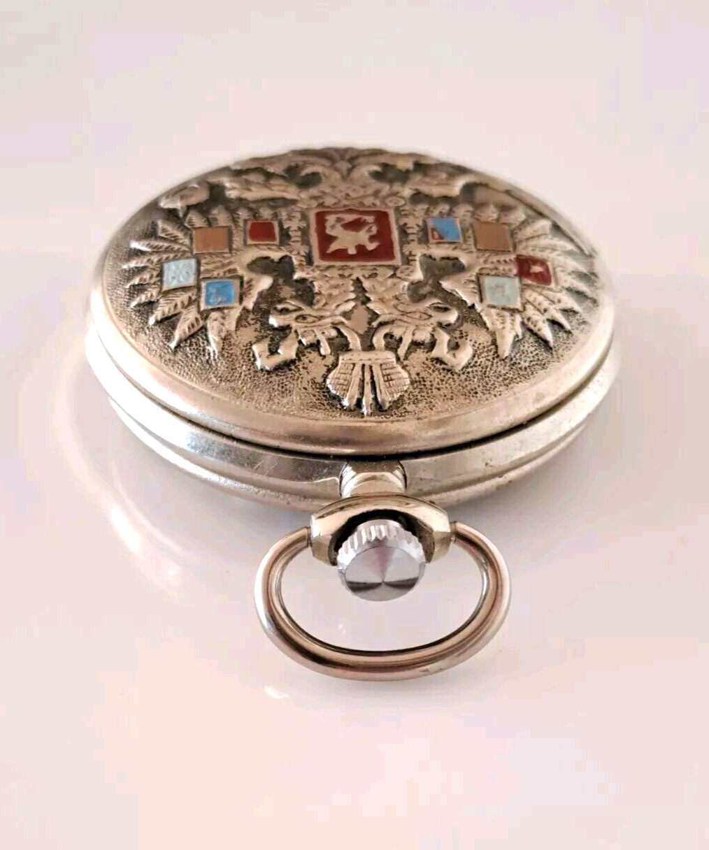 Vintage USSR Russia Pocket Watch MOLNIJA Serviced Double headed eagle ...