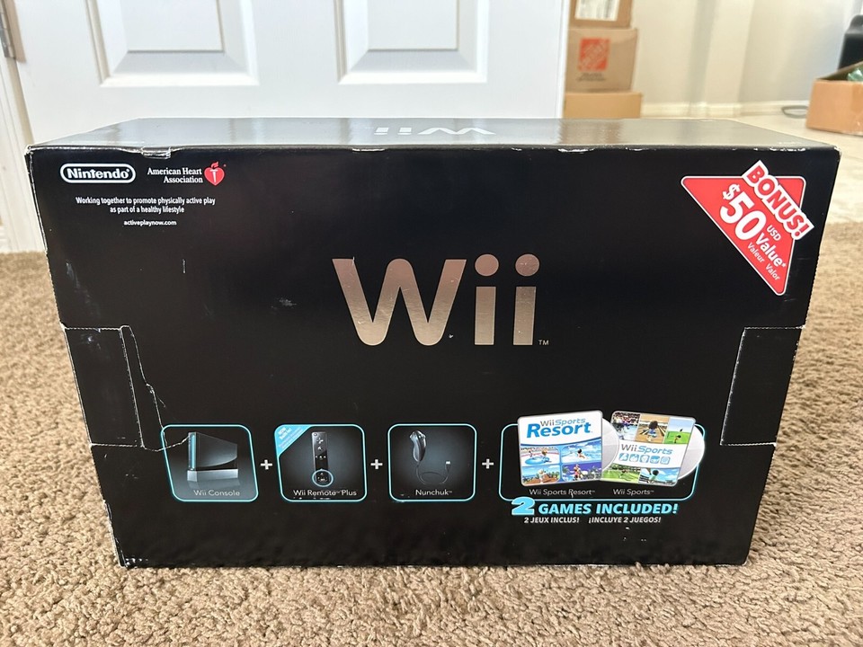 NEW Nintendo Wii Console Wii Sports + Wii Sports Resort Bundle Black ...