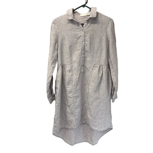 Beacon Cove Womens XS Light Grey Shirt Dress Linen Long Sleeve Collared ...