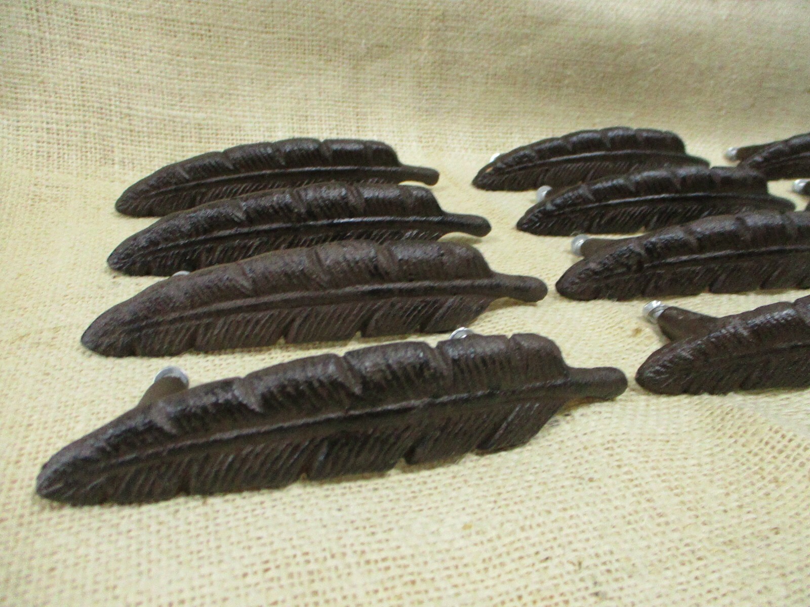 6 Drawer Pulls W/ Screws Handles Knobs Rustic Feather Cast Iron Dresser ...