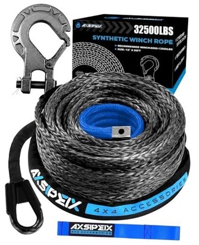 Synthetic Winch Rope Kit, 1/2" x 85ft 1/2"x85ft(Blue+Black)-32500lbs ...